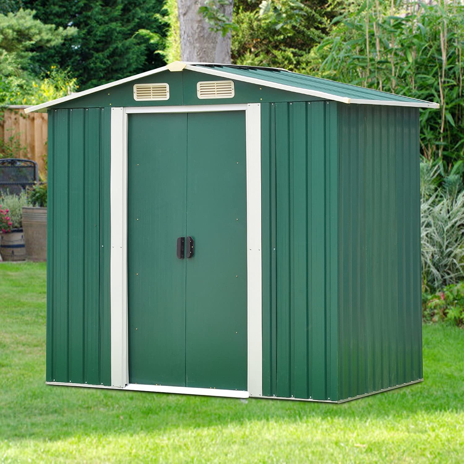 Kinfant Outdoor Storage Garden Shed - 6 x 4 Feet Utility Tool Shed Metal Shed with Vents