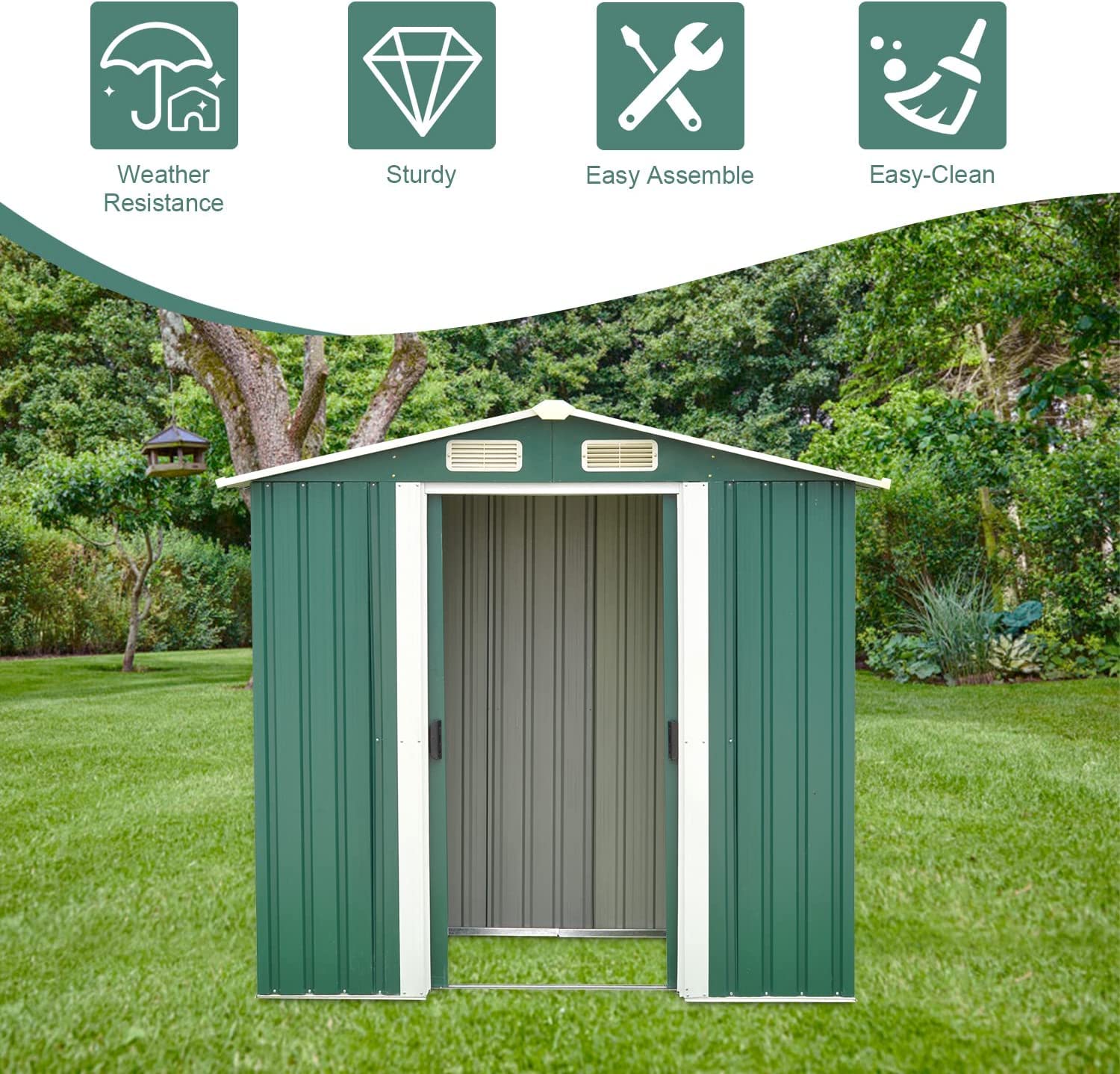 Kinfant Outdoor Storage Garden Shed - 6 x 4 Feet Utility Tool Shed Metal Shed with Vents