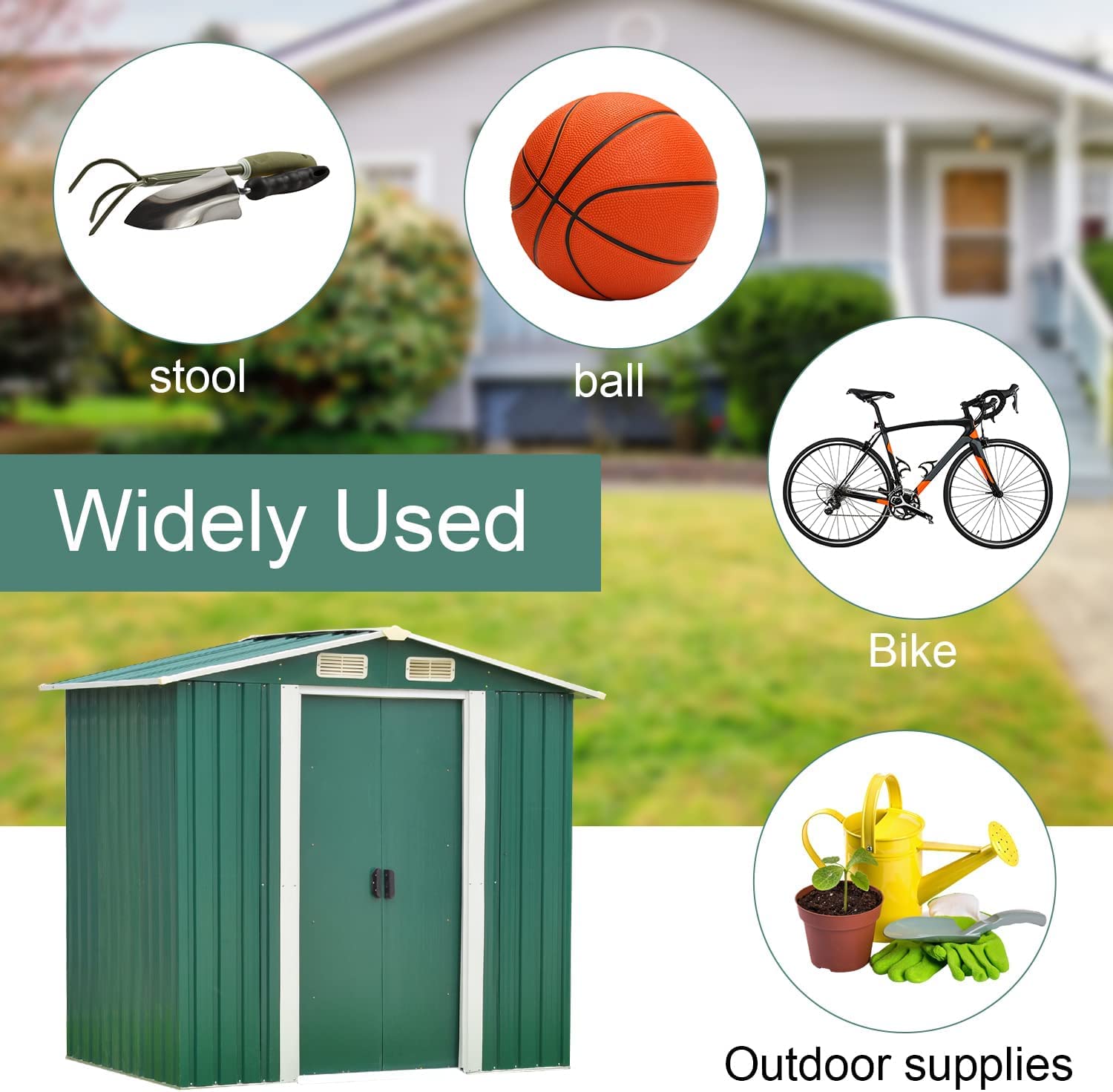 Kinfant Outdoor Storage Garden Shed - 6 x 4 Feet Utility Tool Shed Metal Shed with Vents