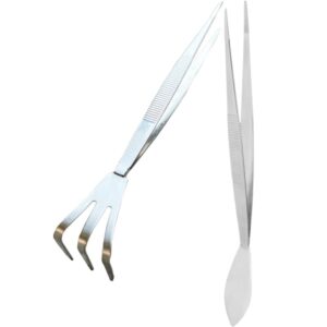 ganazono stainless steel spatula 2pcs bonsai tweezers curved serrated tips with spatula stainless steel japanese professional bonsai tools gardening tool rake tweezers for bonsai planter multitools