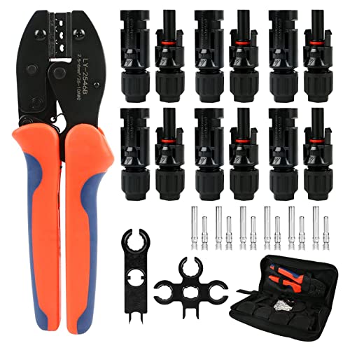 Solar Crimping Tool Set for 2.5/4/6 mm² Solar Panel PV Cable with 12 Pieces Male Female Solar Panel Cable Connector and 2 Pieces Solar Connector Wrench for Solar Panel Cable Connection (Set 2)