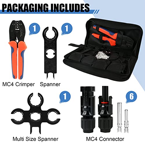 Solar Crimping Tool Set for 2.5/4/6 mm² Solar Panel PV Cable with 12 Pieces Male Female Solar Panel Cable Connector and 2 Pieces Solar Connector Wrench for Solar Panel Cable Connection (Set 2)