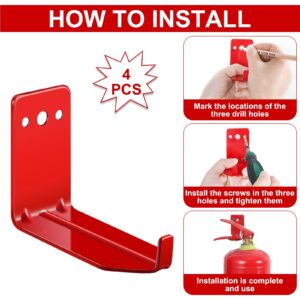 Fire Extinguisher Holder for 5-40 lb Fire Extinguisher Wall Mount with Screws, Gaskets, Self Adhesive Safety Sticker Sign Fire Extinguisher Mount Wall Hook Hanger for Universal Extinguishers (4 Pcs)