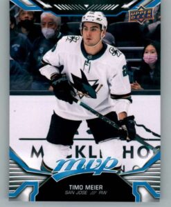 2022-23 upper deck mvp #108 timo meier san jose sharks nhl hockey trading card