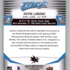 2022-23 Upper Deck MVP #170 Kevin Labanc San Jose Sharks NHL Hockey Trading Card