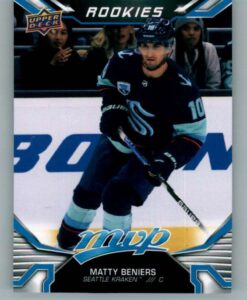 2022-23 upper deck mvp #244 matty beniers rc rookie sp short print seattle kraken nhl hockey trading card