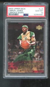 2003-04 upper deck #lj4 lebron james diary rookie rc psa 10 graded card lebron's - basketball slabbed rookie cards