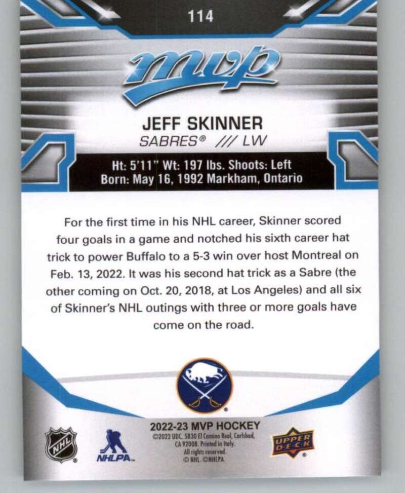 2022-23 Upper Deck MVP #114 Jeff Skinner Buffalo Sabres NHL Hockey Trading Card