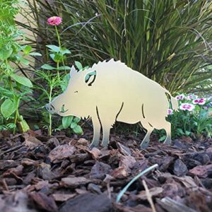 metal wild boar garden stake, small javelina southwestern desert peccaries, rusty garden yard art, cute western wild pig gift