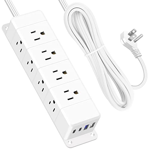 30W USB C Power Strip Surge Protector,Ultra Thin Flat Plug Power Strip 4 Side 12 Outlets,PD Fast Charing,2 USB-C, 2 USB-A(4 USB Total 40W),6ft Slim Extension Cord,16 in 1 Desk Power Bar,1200J White