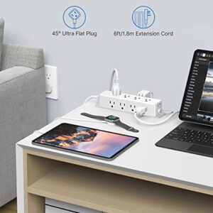 30W USB C Power Strip Surge Protector,Ultra Thin Flat Plug Power Strip 4 Side 12 Outlets,PD Fast Charing,2 USB-C, 2 USB-A(4 USB Total 40W),6ft Slim Extension Cord,16 in 1 Desk Power Bar,1200J White