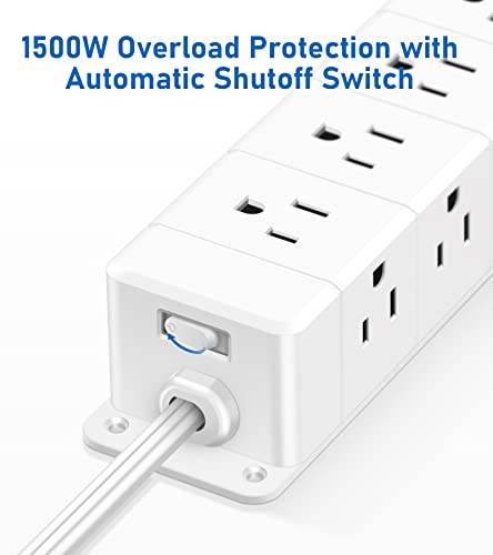 30W USB C Power Strip Surge Protector,Ultra Thin Flat Plug Power Strip 4 Side 12 Outlets,PD Fast Charing,2 USB-C, 2 USB-A(4 USB Total 40W),6ft Slim Extension Cord,16 in 1 Desk Power Bar,1200J White