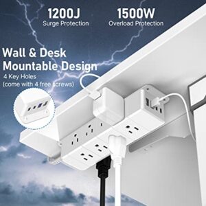 30W USB C Power Strip Surge Protector,Ultra Thin Flat Plug Power Strip 4 Side 12 Outlets,PD Fast Charing,2 USB-C, 2 USB-A(4 USB Total 40W),6ft Slim Extension Cord,16 in 1 Desk Power Bar,1200J White