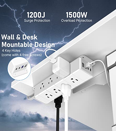 30W USB C Power Strip Surge Protector,Ultra Thin Flat Plug Power Strip 4 Side 12 Outlets,PD Fast Charing,2 USB-C, 2 USB-A(4 USB Total 40W),6ft Slim Extension Cord,16 in 1 Desk Power Bar,1200J White