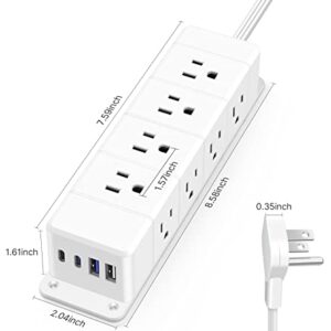 30W USB C Power Strip Surge Protector,Ultra Thin Flat Plug Power Strip 4 Side 12 Outlets,PD Fast Charing,2 USB-C, 2 USB-A(4 USB Total 40W),6ft Slim Extension Cord,16 in 1 Desk Power Bar,1200J White