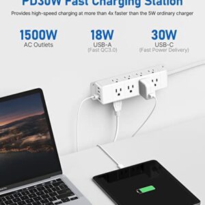 30W USB C Power Strip Surge Protector,Ultra Thin Flat Plug Power Strip 4 Side 12 Outlets,PD Fast Charing,2 USB-C, 2 USB-A(4 USB Total 40W),6ft Slim Extension Cord,16 in 1 Desk Power Bar,1200J White