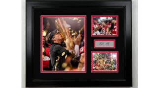 framed georgia bulldogs 2022 national championship kirby smart and stetson bennett facsimile laser engraved signature college football 15"x12" 3 photo collage