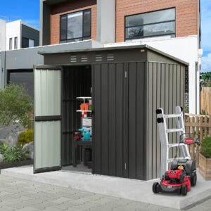 Domi Backyard Storage Shed 6.27' x 4.51' with Sloping Roof Galvanized Steel Frame Outdoor Garden Shed Metal Utility Tool Storage Room with Latches and Lockable Door for Balcony (Dark Gray)