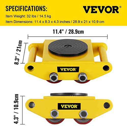 VEVOR Industrial Machinery Mover, 6T/13200lbs Machinery Moving Skate with 360°Rotation Cap and 4 Rollers & PU Wheels, Heavy Duty Dolly Skates for Moving Equipment