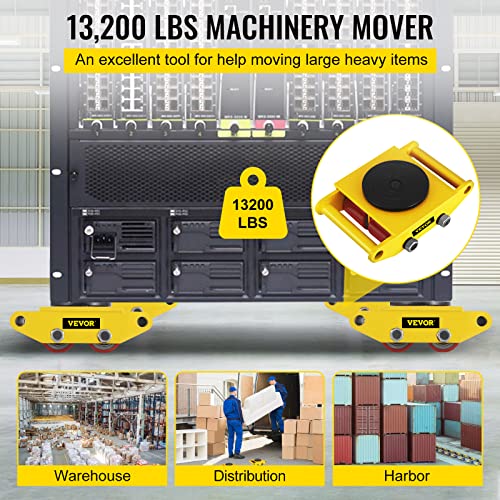 VEVOR Industrial Machinery Mover, 6T/13200lbs Machinery Moving Skate with 360°Rotation Cap and 4 Rollers & PU Wheels, Heavy Duty Dolly Skates for Moving Equipment