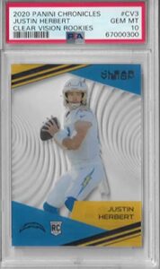 graded 2020 panini chronicles clear vision justin herbert #cv3 rookie rc football card psa 10 gem mint