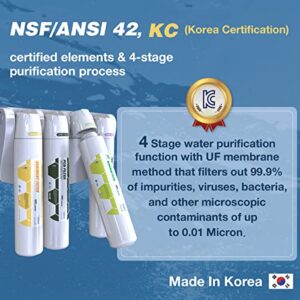 HEALSUMM 4-Stage Under Sink Water Provider System for Home use - Direct Connect, NSF/ANSI 42 Element, KC Certified, Quick Change, Made in Korea (Package Including Faucet)