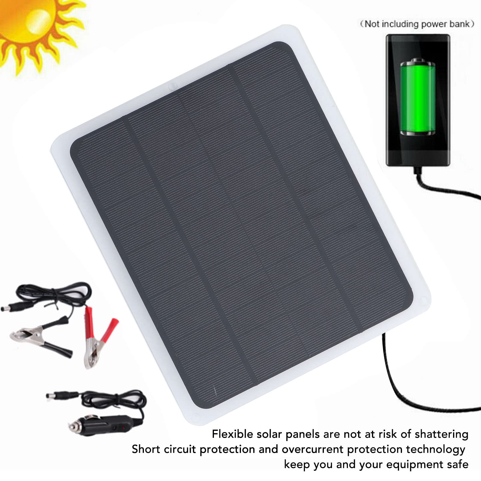 Tyenaza Solar Charging Panel, 20W 12V Solar Car Battery Charger Maintainer Portable Solar Panel with Alligator Clip Adapter for Car RV Motorcycle Automotive