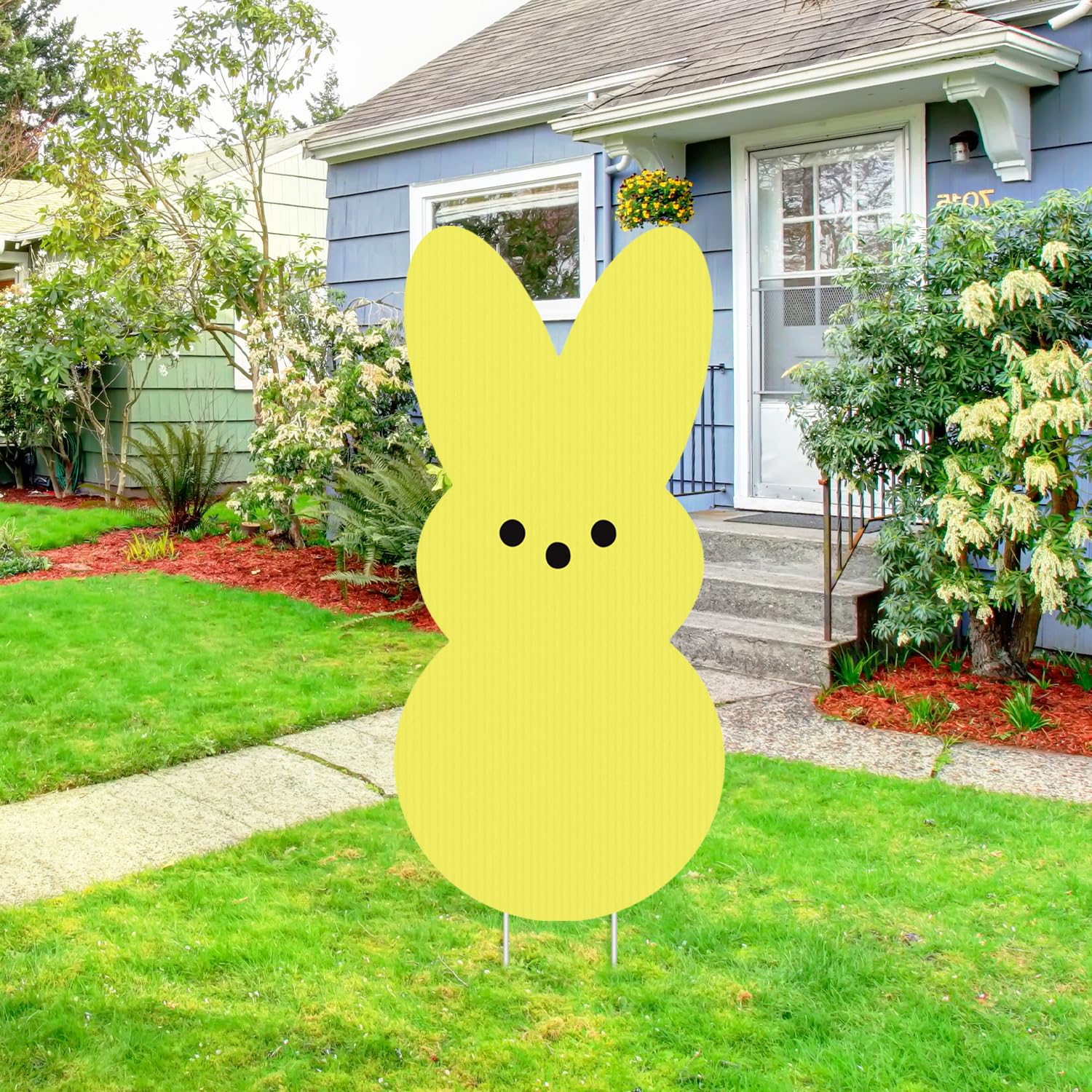 Easter Bunny Yard Sign Decoration with Stakes, Large Welcome Bunny Decoration Outdoor for Spring Happy Easter Garden Lawn Supplies (Yellow)