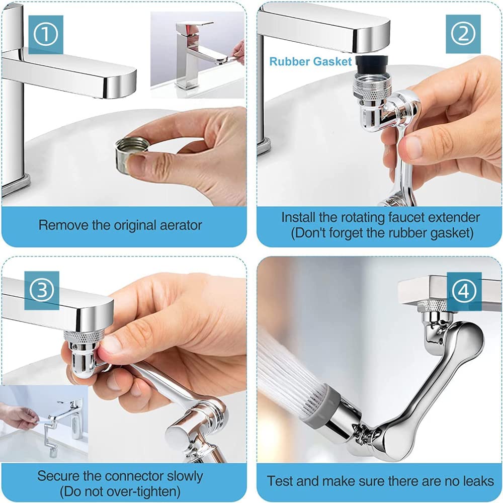 1080°+360° Kitchen Bathroom Swivel Faucet Extension,3 Different Threads of 20/22/24mm,2 Water Outlet Modes,Universal Large-Angle Splash Filter Faucet