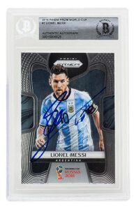 lionel messi signed 2018 panini prizm world cup argentina card #1 bas - autographed soccer cards