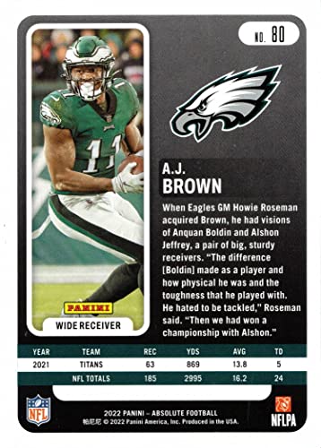 2022 Panini Absolute #80 A.J. Brown Football Card Eagles