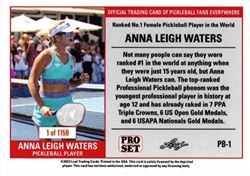 2022 Leaf Pro Set Pickleball #PB-1 Anna Leigh Waters Rookie Card - Only 1,159 made!