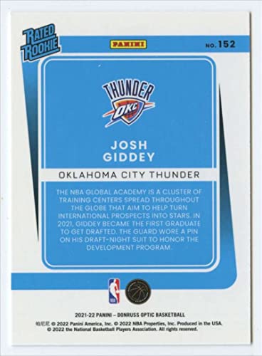 2021-22 Donruss Optic #152 Josh Giddey Rated Rookies RC Rookie Oklahoma City Thunder NBA Basketball Trading Card