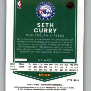 2021-22 Donruss Optic Purple #91 Seth Curry Philadelphia 76ers NBA Basketball Trading Card