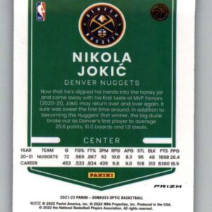 2021-22 Donruss Optic Blue Velocity #59 Nikola Jokic Denver Nuggets NBA Basketball Trading Card