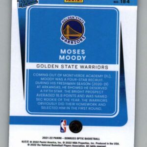 2021-22 Donruss Optic Blue Velocity #184 Moses Moody Rated Rookies RC Rookie Golden State Warriors NBA Basketball Trading Card