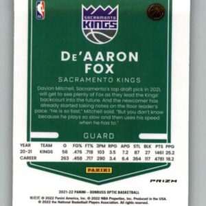 2021-22 Donruss Optic Blue Velocity #85 De'Aaron Fox Sacramento Kings NBA Basketball Trading Card