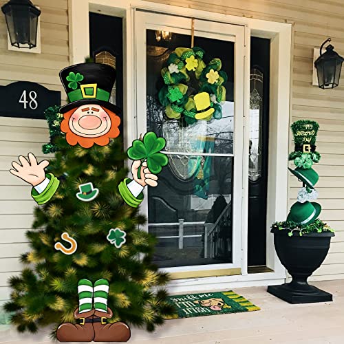 Auirre St Patricks Day Leprechaun Christmas Tree Topper Head Arms and Legs, Luck Shamrock Clover Decorative Tree Ornaments Decor, Irish Holiday Indoor Home Decorations Party Supplies