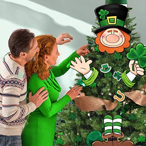 Auirre St Patricks Day Leprechaun Christmas Tree Topper Head Arms and Legs, Luck Shamrock Clover Decorative Tree Ornaments Decor, Irish Holiday Indoor Home Decorations Party Supplies