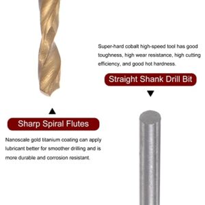 HARFINGTON 5pcs Twist Drill Bits 1.1mm Titanium Coated (HSS-E) M42 High Speed Steel 8% Cobalt Straight Shank for Stainless Steel Aluminum Alloy Metal