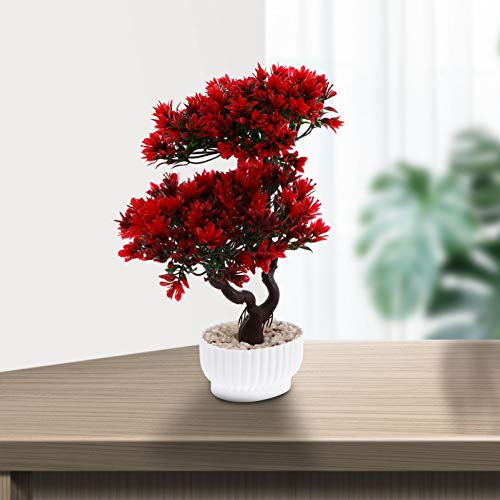 Happyyami Artificial Bonsai Tree, 1 Pcs Red, Plastic, 220g