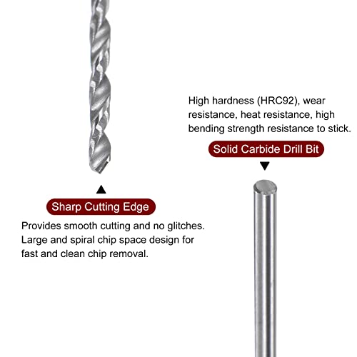 HARFINGTON Solid Carbide Drill Bit 1.25mm C3/K10 Tungsten Carbide Precision Mini Micro Straight Shank Twist Drill Bit for Stainless Steel Metal Plastic Wood