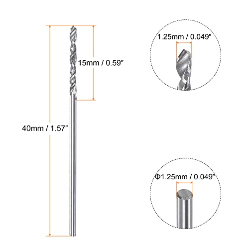 HARFINGTON Solid Carbide Drill Bit 1.25mm C3/K10 Tungsten Carbide Precision Mini Micro Straight Shank Twist Drill Bit for Stainless Steel Metal Plastic Wood