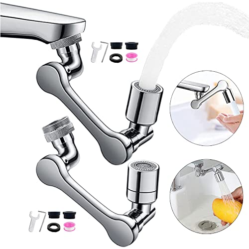 2 Pack Faucet Extender, 1080° Large-angle Rotating Splash Filter Faucet, Universal 1080 Swivel Robotic Arm Swivel Extension Faucet Aerator, Faucet Extender for Bathroom Sink with 2 Water Outlet Modes