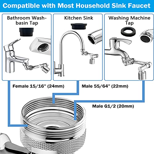 2 Pack Faucet Extender, 1080° Large-angle Rotating Splash Filter Faucet, Universal 1080 Swivel Robotic Arm Swivel Extension Faucet Aerator, Faucet Extender for Bathroom Sink with 2 Water Outlet Modes