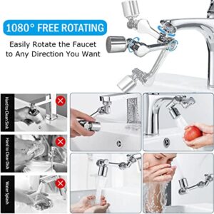 2 Pack Faucet Extender, 1080° Large-angle Rotating Splash Filter Faucet, Universal 1080 Swivel Robotic Arm Swivel Extension Faucet Aerator, Faucet Extender for Bathroom Sink with 2 Water Outlet Modes