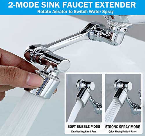 2 Pack Faucet Extender, 1080° Large-angle Rotating Splash Filter Faucet, Universal 1080 Swivel Robotic Arm Swivel Extension Faucet Aerator, Faucet Extender for Bathroom Sink with 2 Water Outlet Modes