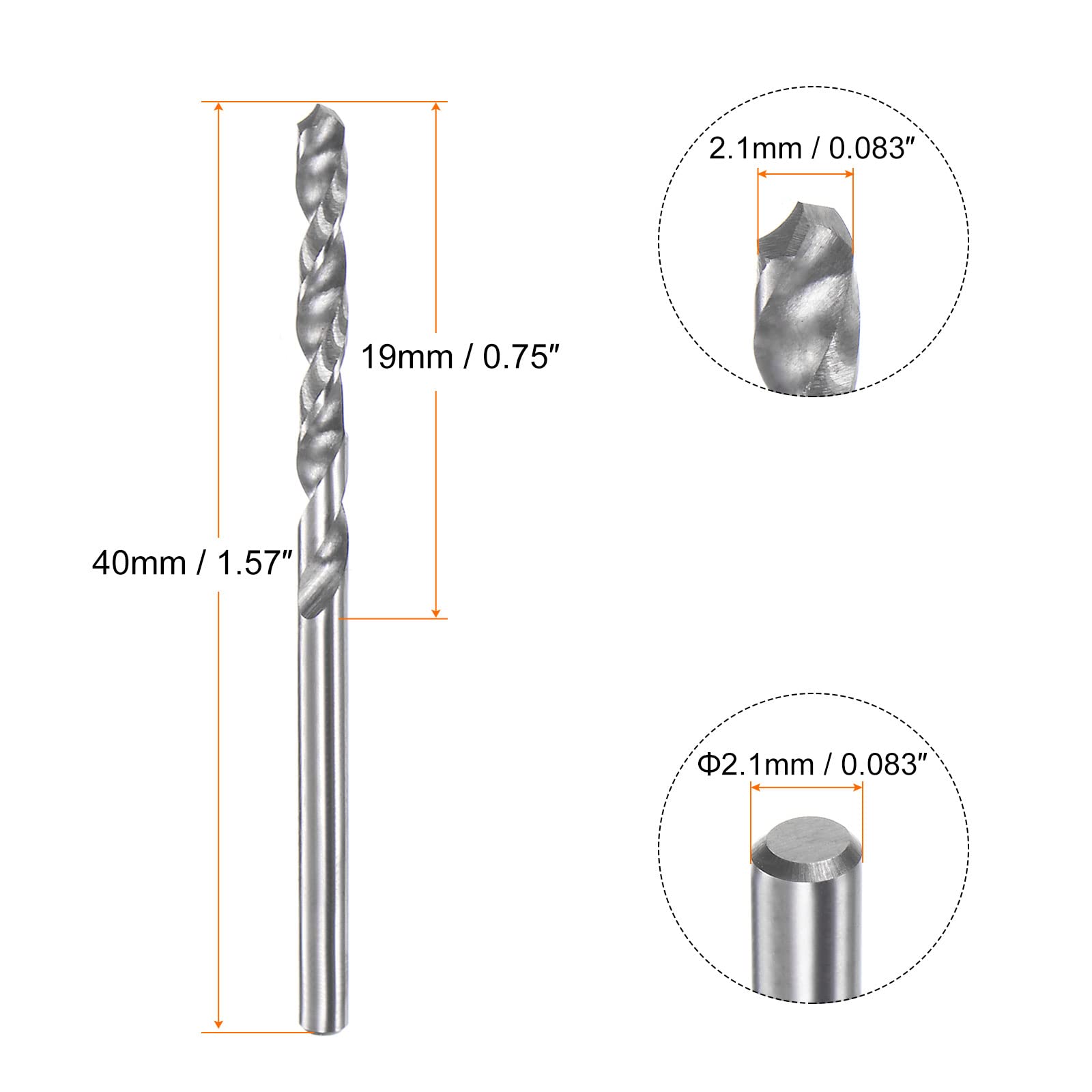 HARFINGTON Solid Carbide Drill Bit 2.1mm C3/K10 Tungsten Carbide Precision Mini Micro Straight Shank Twist Drill Bit for Stainless Steel Metal Plastic Wood