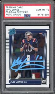 2021 donruss optic rated rookie #206 mac jones on card psa/dna auto gem mint 10 - football slabbed autographed rookie cards