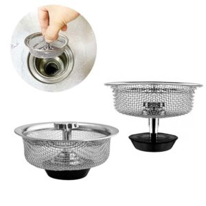 2 pack kitchen sink strainer stopper stainless steel drain basket waste plug